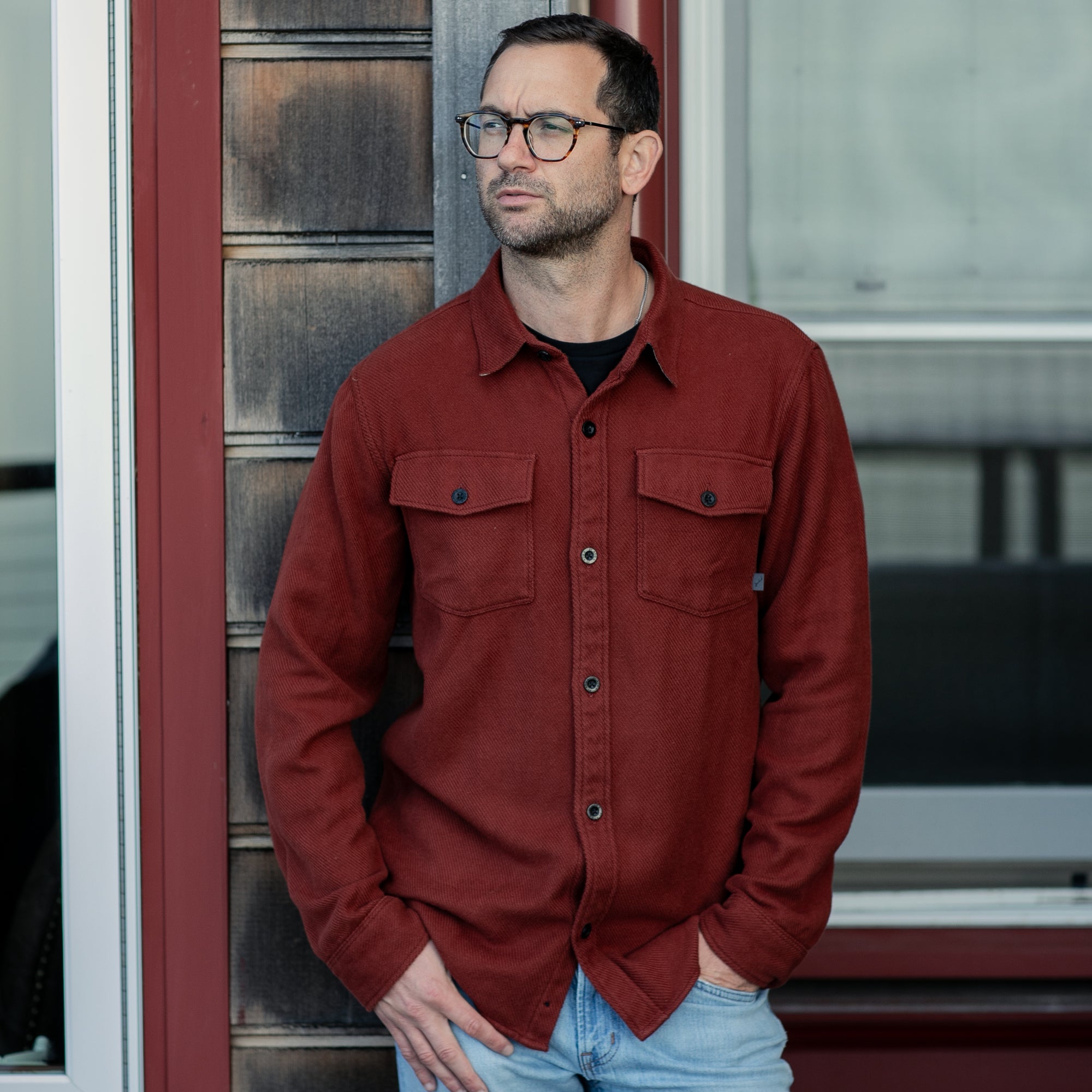 Men’s Brick Red Fireside Flannel Shirt | Classic Solid Color – Pladra